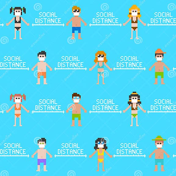 Social Distance for Pixel Beach People. Stock Vector - Illustration of ...