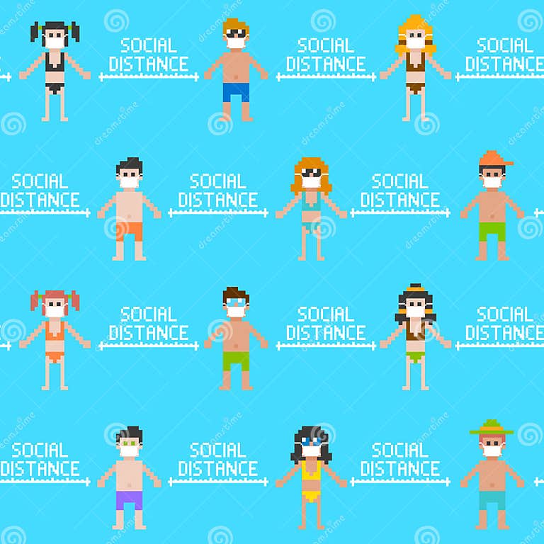 Social Distance for Pixel Beach People. Stock Vector - Illustration of ...