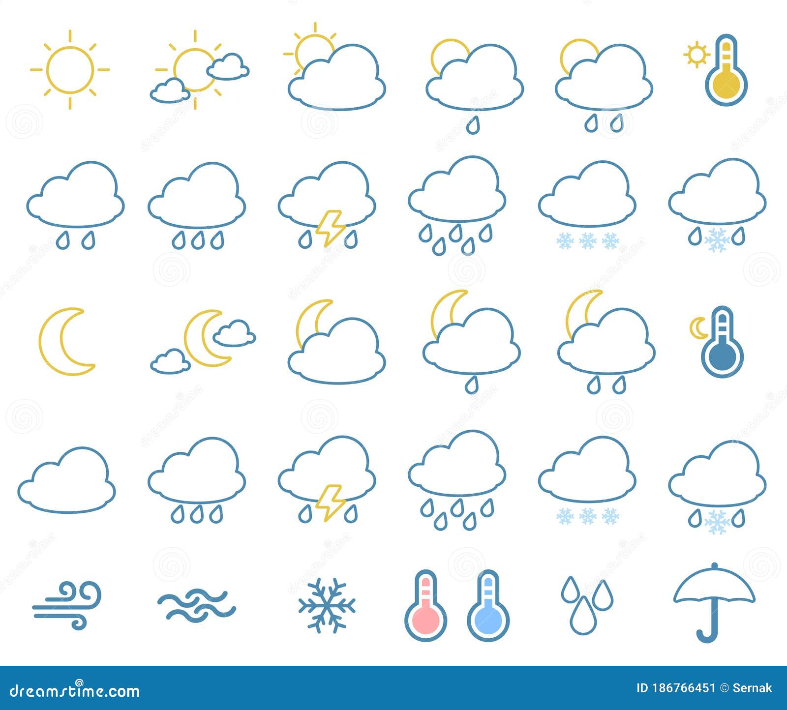 Vector Line Art Weather Icons Collection. Stock Vector - Illustration ...