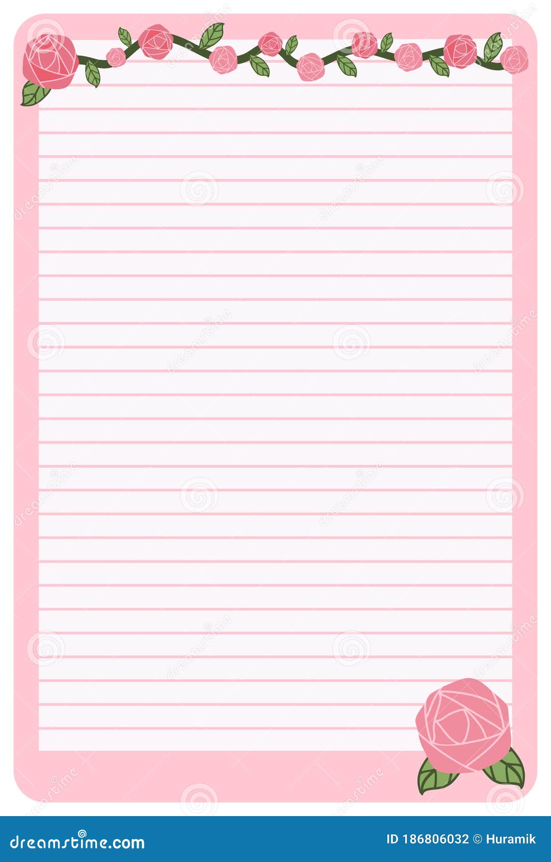 Notebook sheets rose stock vector. Illustration of card - 186806032