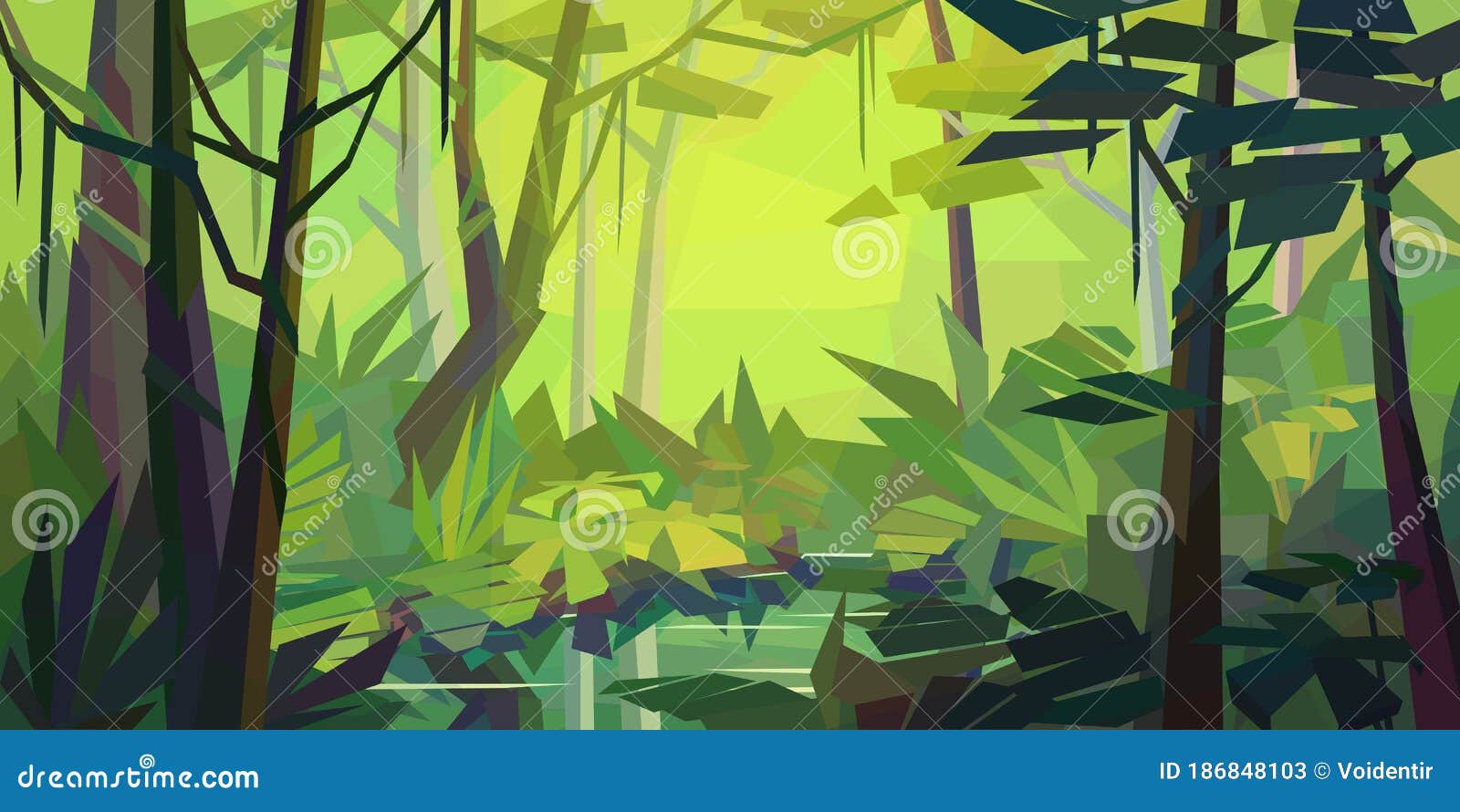 Low poly lake in jungle stock vector. Illustration of grass - 186848103