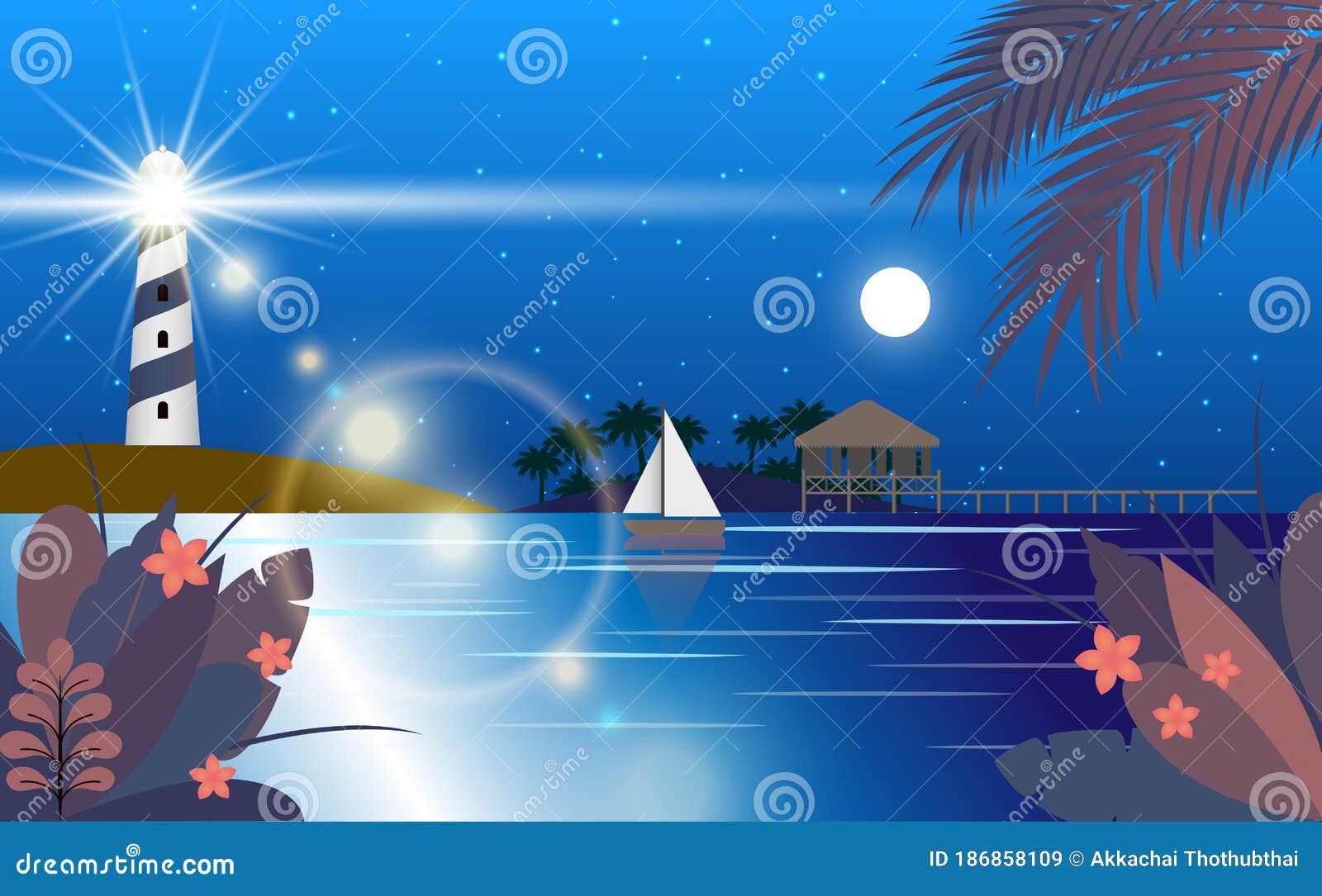 Moon light in the night stock vector. Illustration of nautical - 186858109