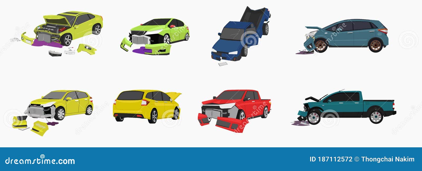 Set of Cars in Different Situations. Stock Vector - Illustration of ...