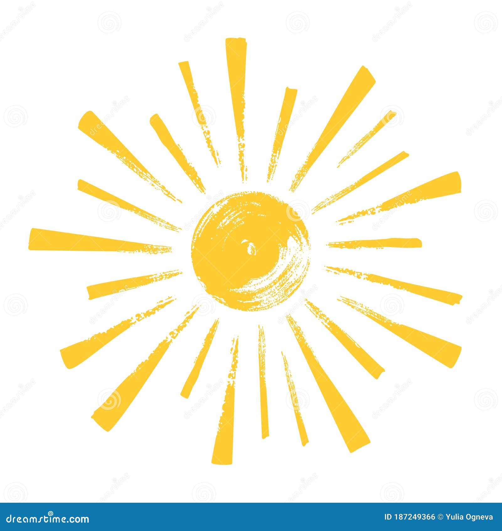 Yellow Funny Doodle Sun. Hand Drawn Illustration Isolated on White ...