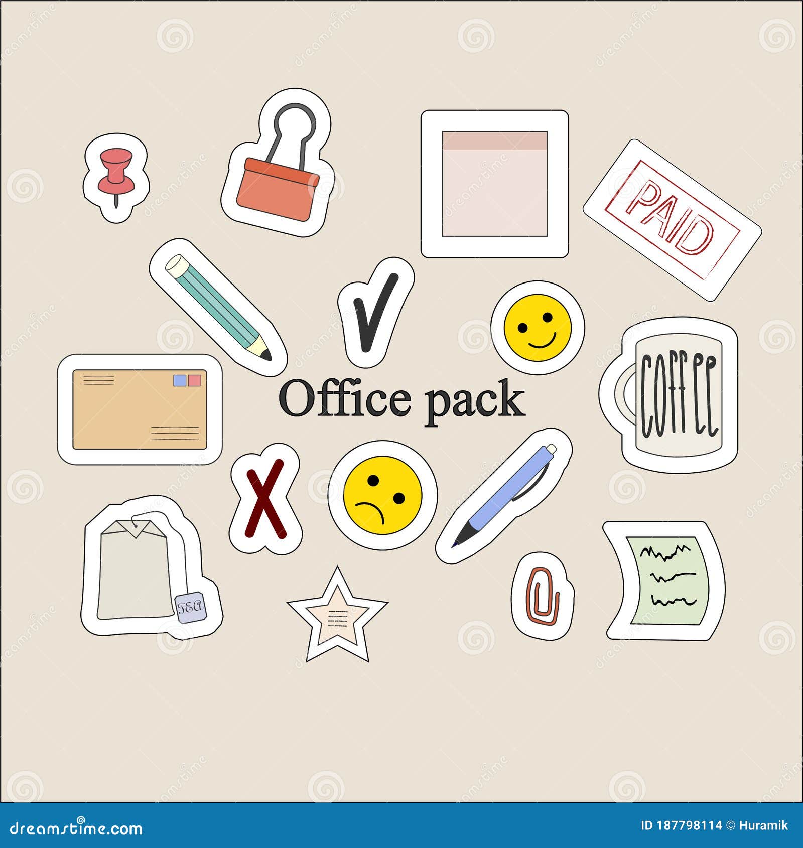 Office sticker pack stock vector. Illustration of isolated - 187798114