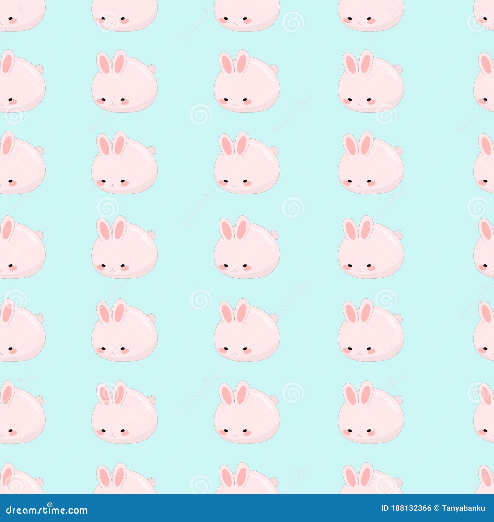 Cute Pink Bunny on Blue Background Seamless Pattern. Stock Vector ...