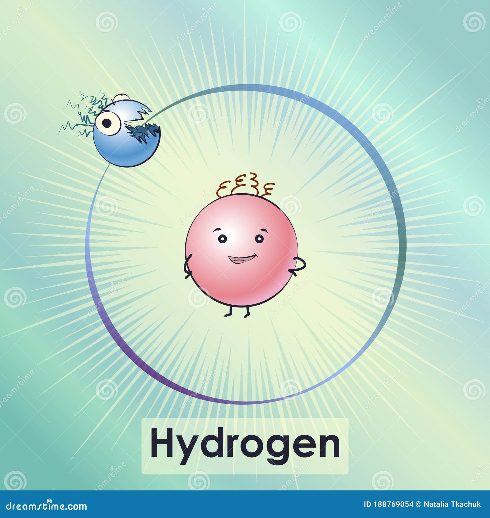 Cartoon Hydrogen Atom, Vector Illustration Stock Vector - Illustration ...