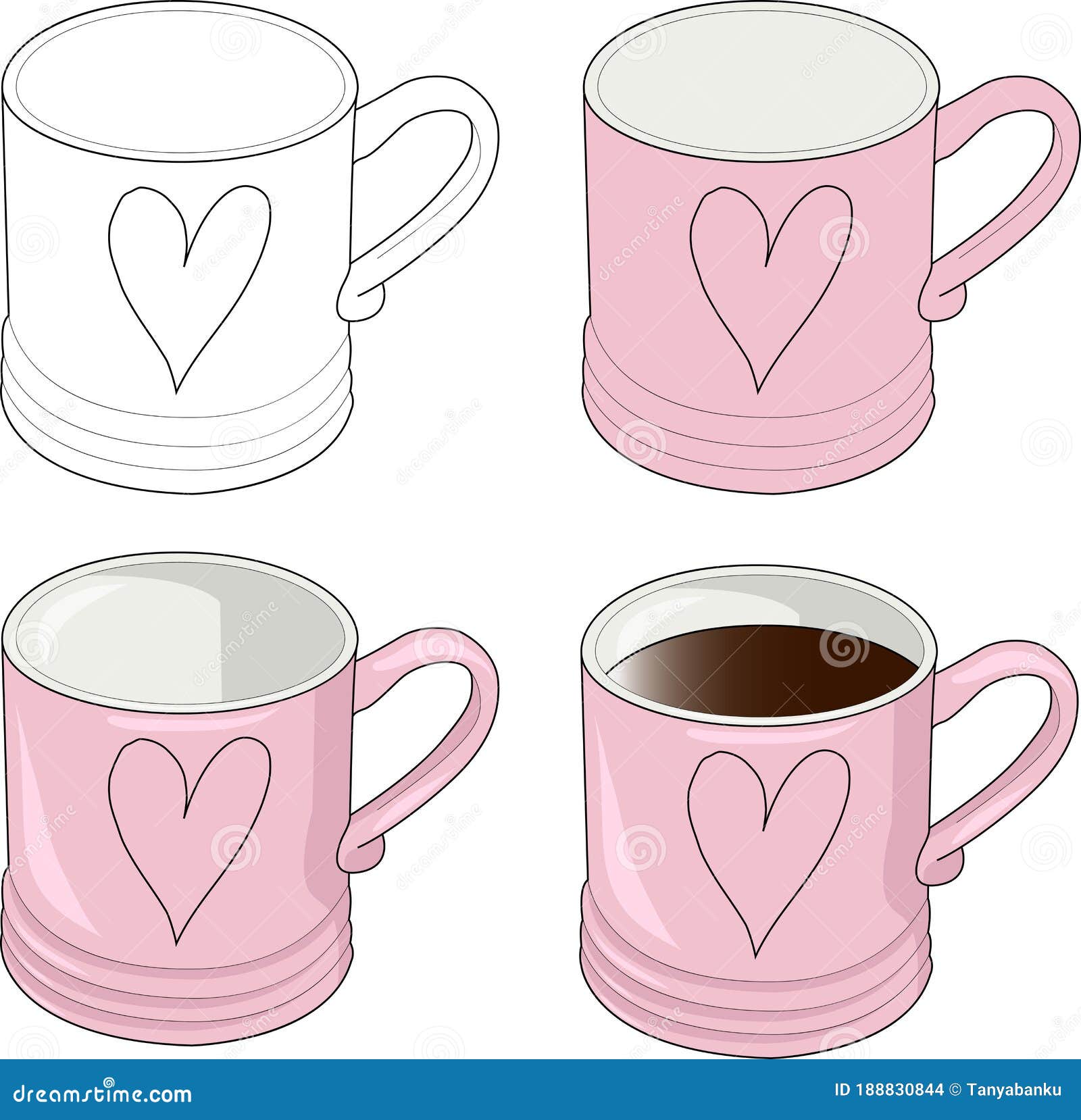 Simple Pink Cup, Mug with Heart Vector Illustration. Coloring Paper ...