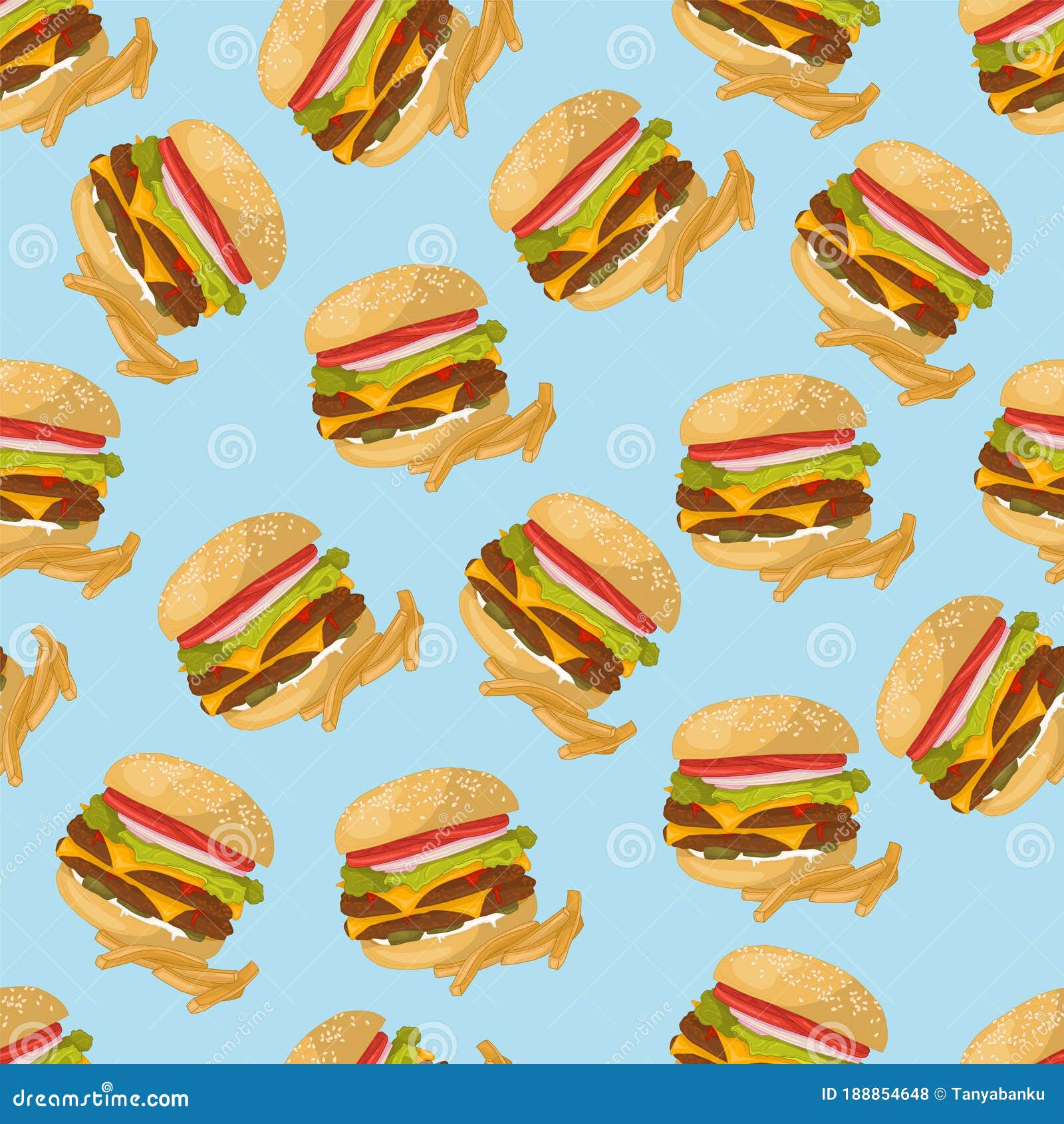 Cheeseburger with Fries Seamless Pattern. Vector Illustration Stock ...
