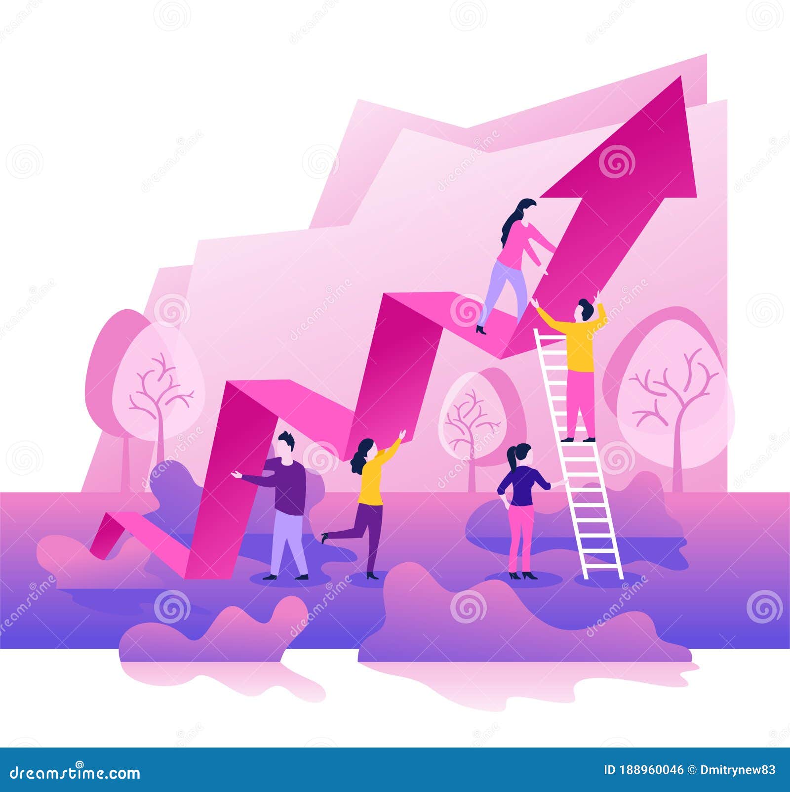 People Group Holding Chart Arrow with Up Direction Stock Vector ...