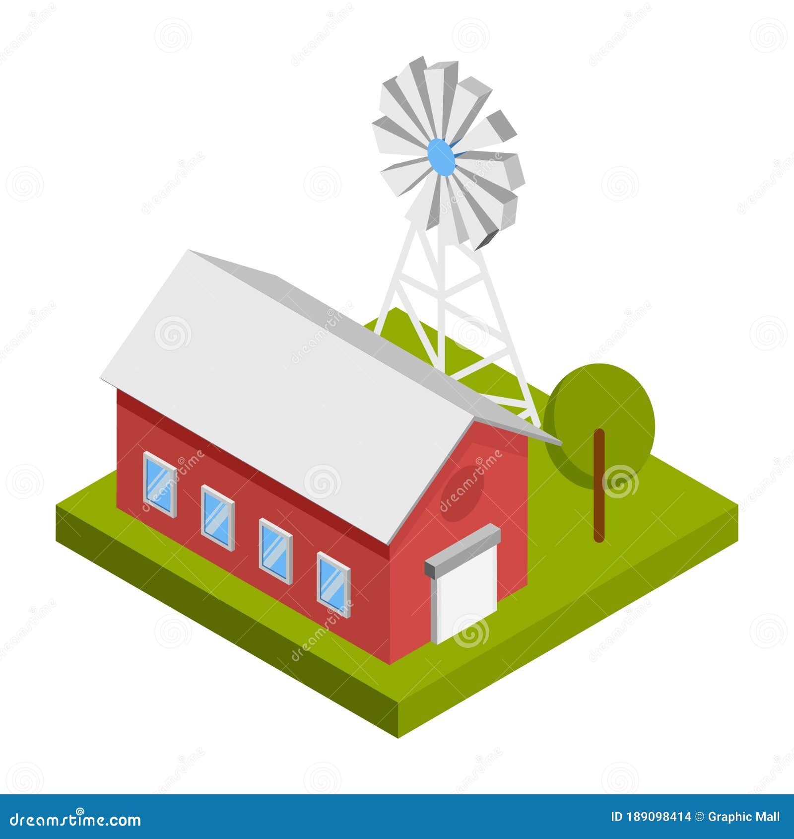 Farm House, Mill - Isometric 3D Illustration. Stock Vector ...