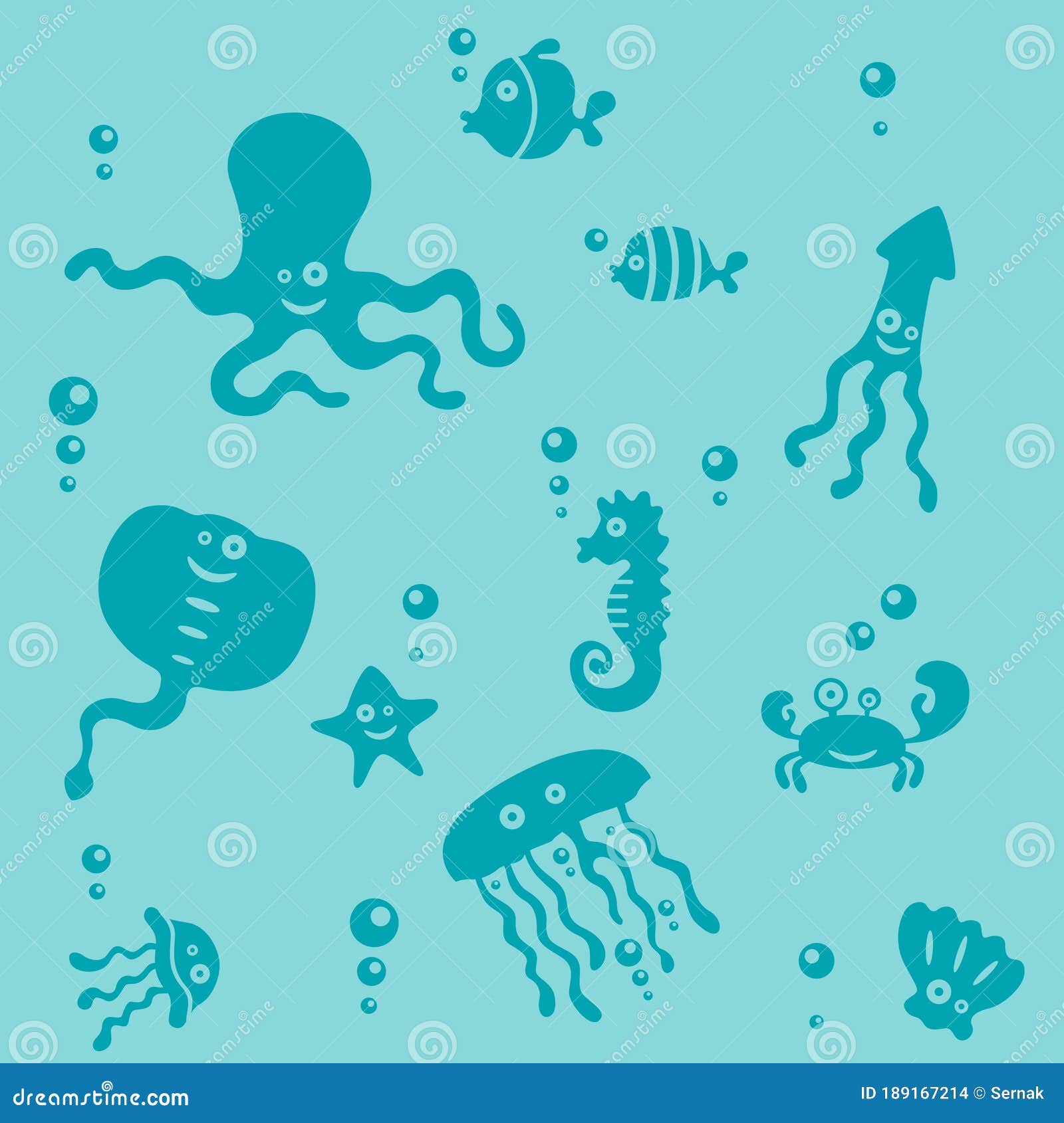 Sea Animals and Creatures Pattern. Stock Vector - Illustration of ...