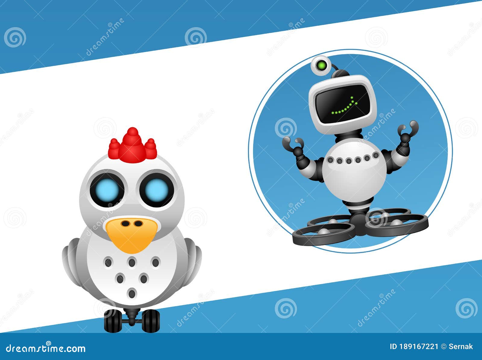 Cute Robot Character with Chicken Robot. Stock Vector - Illustration of ...