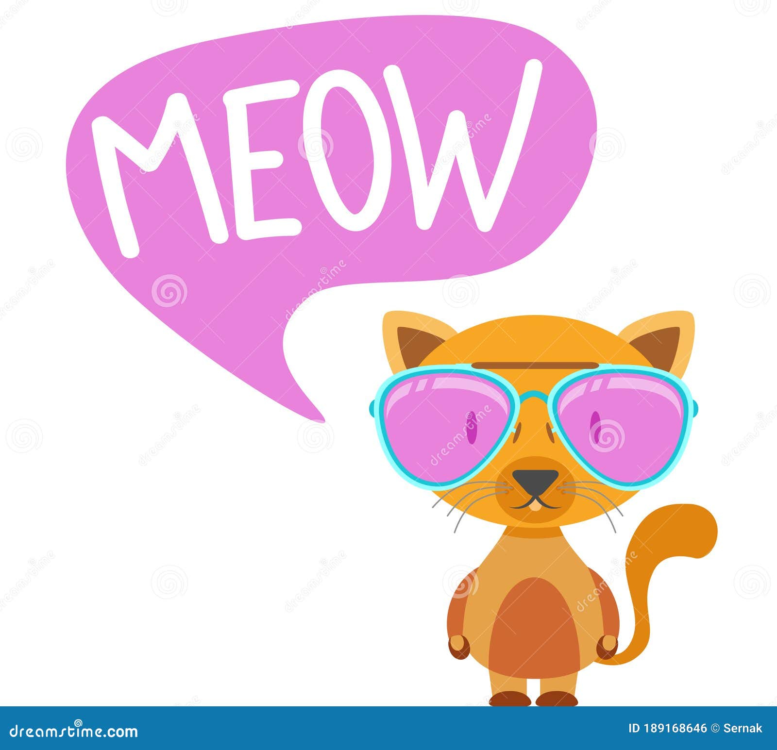Cool cute cat meowing. stock vector. Illustration of comic - 189168646
