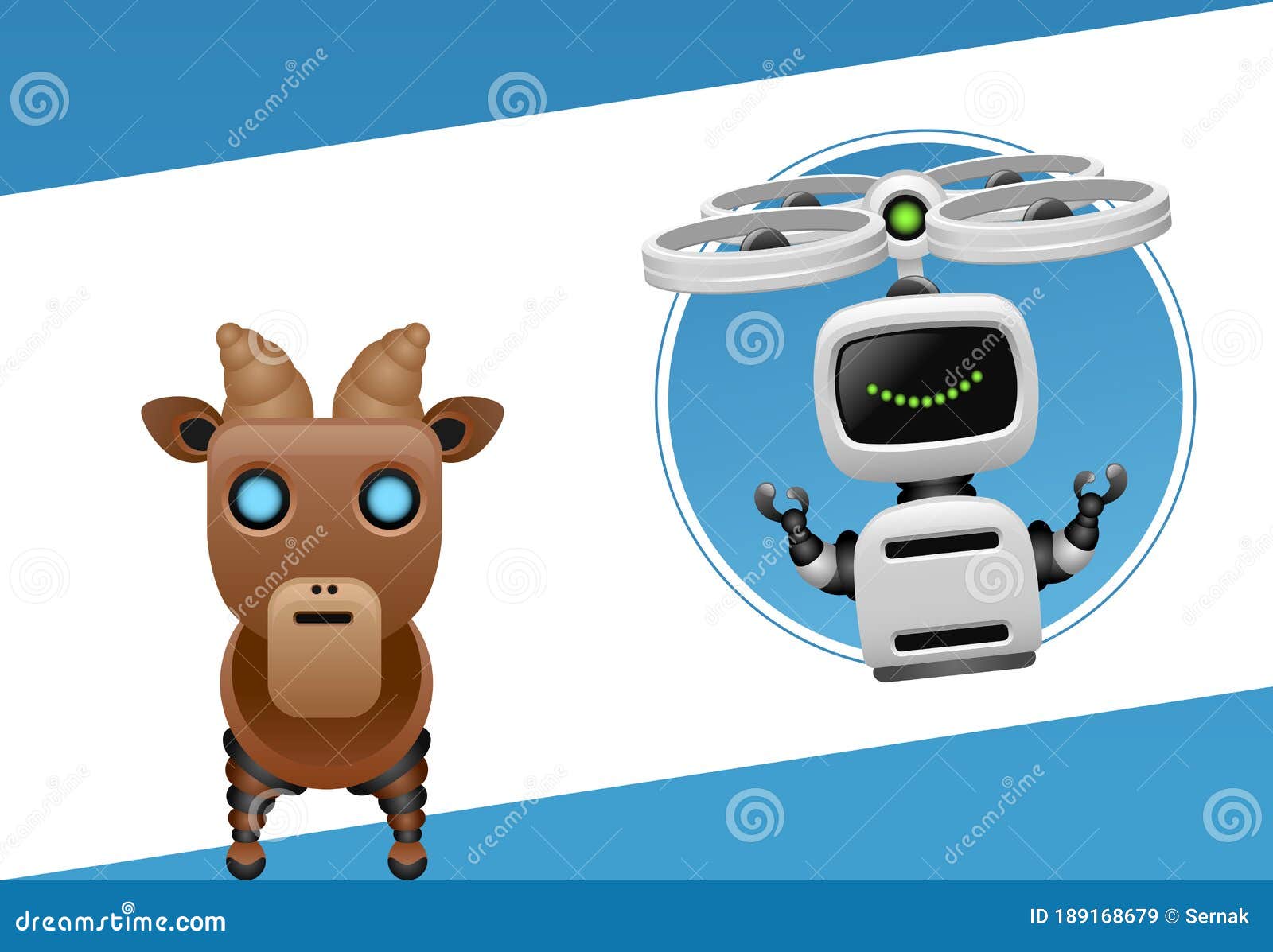 Cute Robot Character with Goat Robot. Stock Vector - Illustration of ...