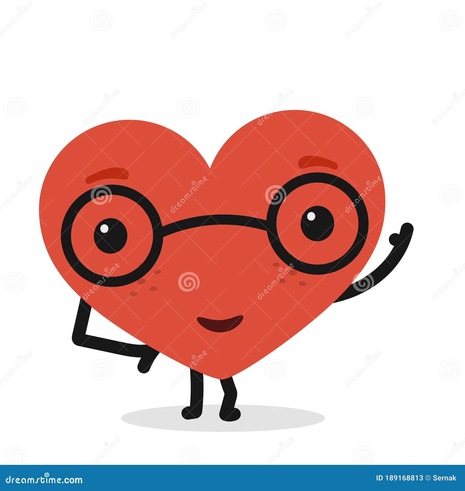 Smart Heart Character Cartoon with Round Glasses. Stock Vector ...