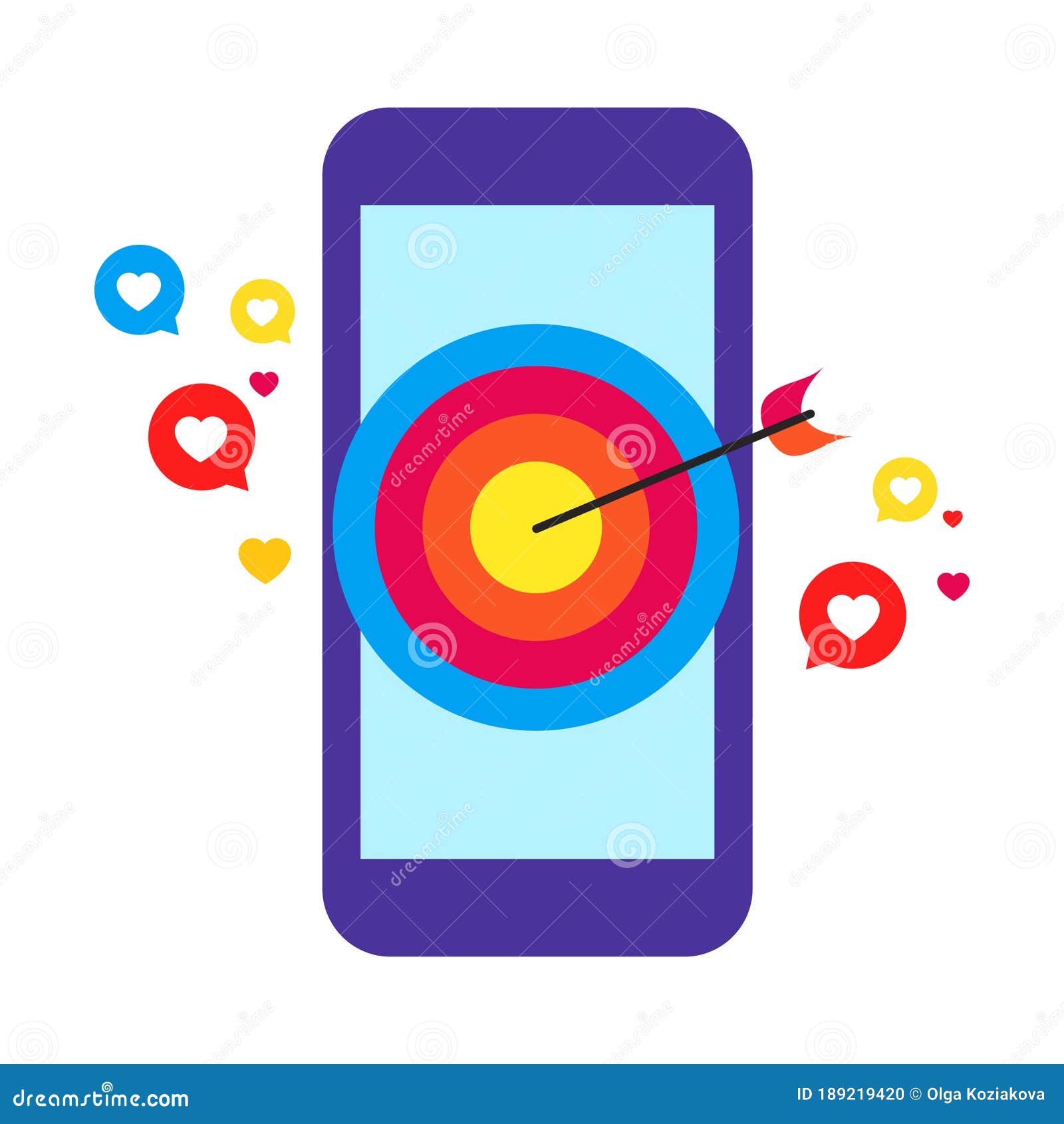 Vector Illustration of a Mobile Phone with a Target Drawn on the Screen ...