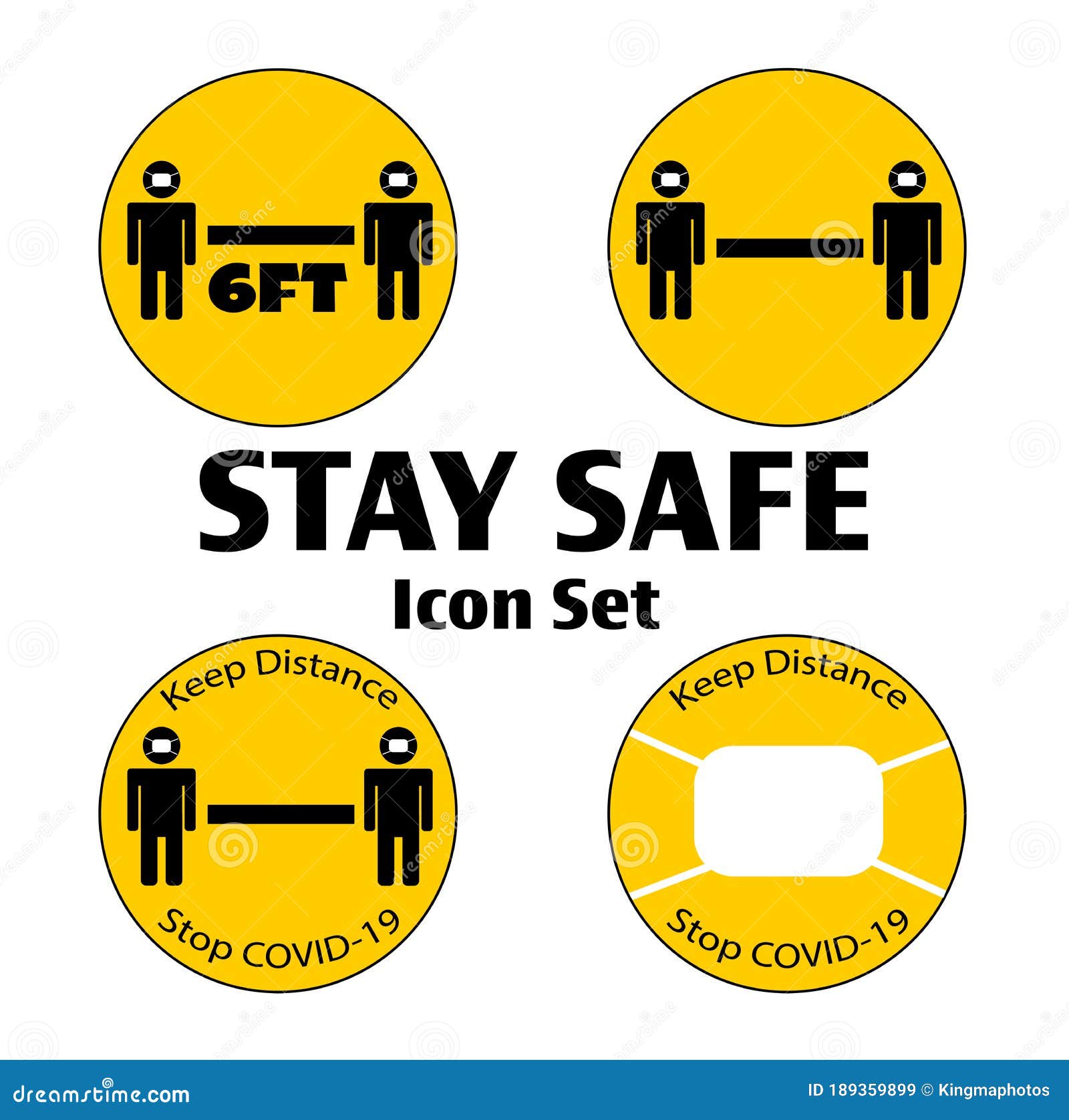 Stay Safe Icon Set of Yellow Warning Button Icons for Opening Again ...