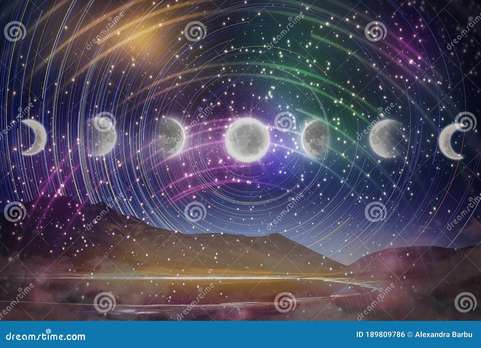 Moon Phases, Lunar Cycle in Night Sky, Time-lapse Concept Stock Photo ...