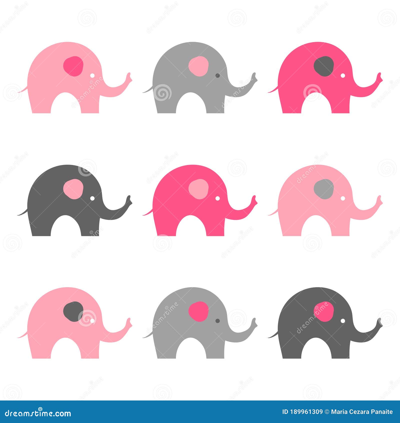 Pink Elephants Set. Cute Simple Elephant Logos Stock Vector ...