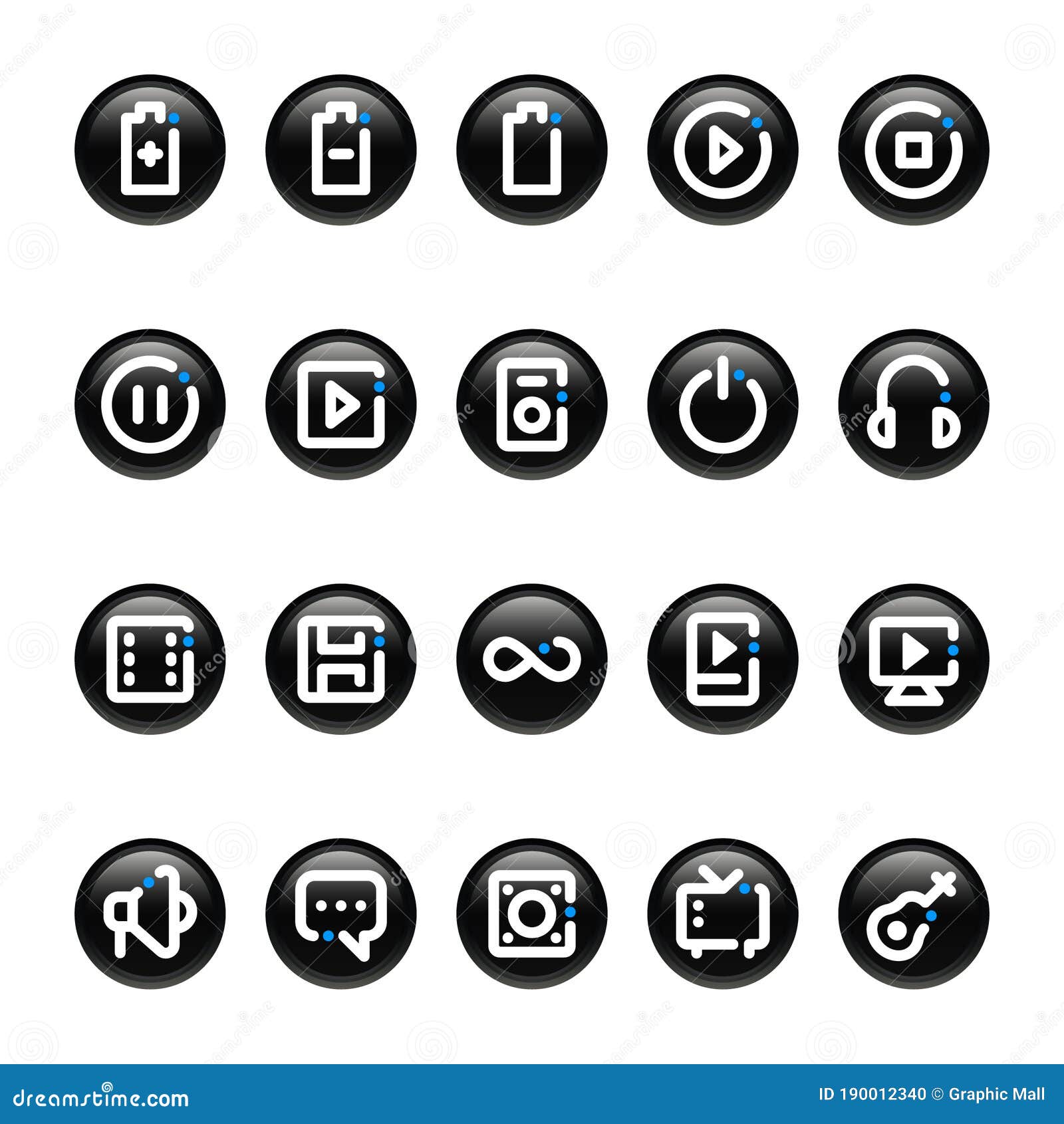 Media - 20 icons image. stock vector. Illustration of circle - 190012340