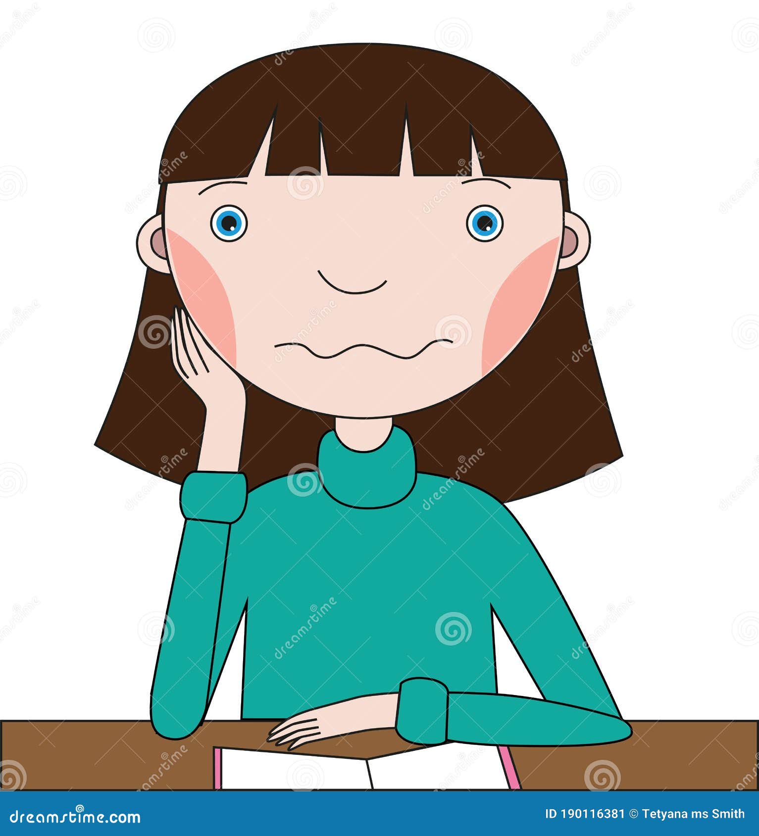 The Student Sits At The Table And Solves A Difficult Problem. Cartoon ...