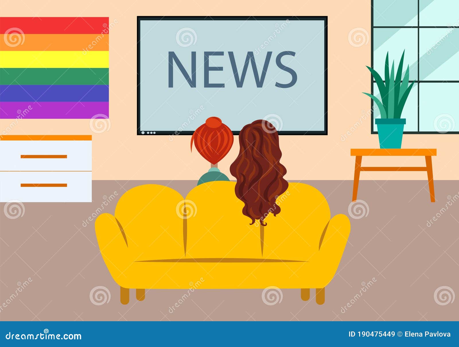 Two Lesbian Girls Hand To Hand Silhouette Illustration Isolated On
