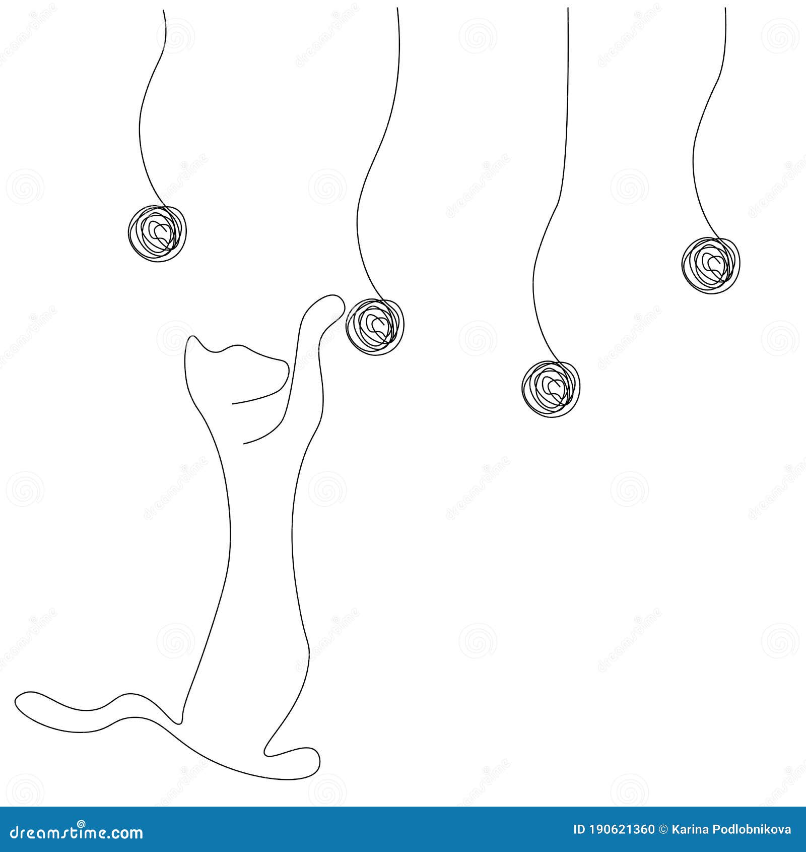Cat Play with Toy Ball. Line Drawing Design, Vector Stock Illustration ...