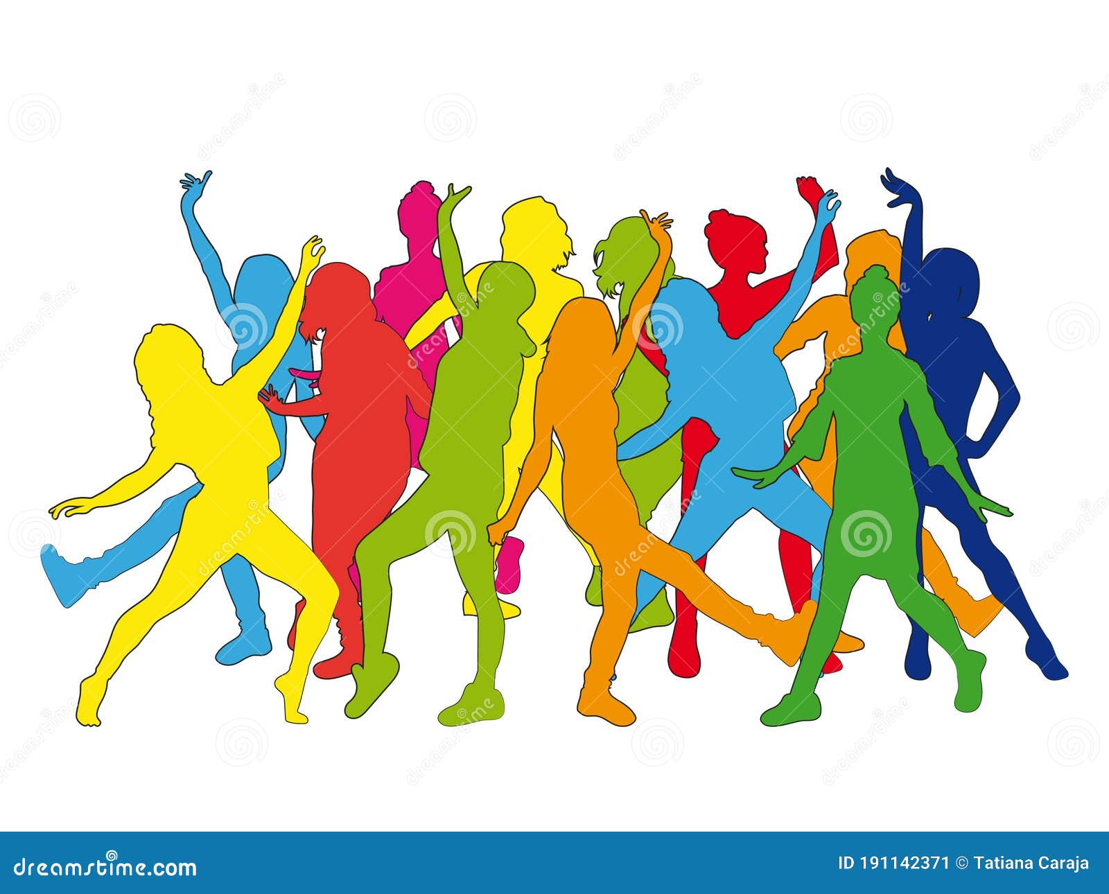 Huge Collection of Party People Dancing. Colorful Silhouette of Dancers ...