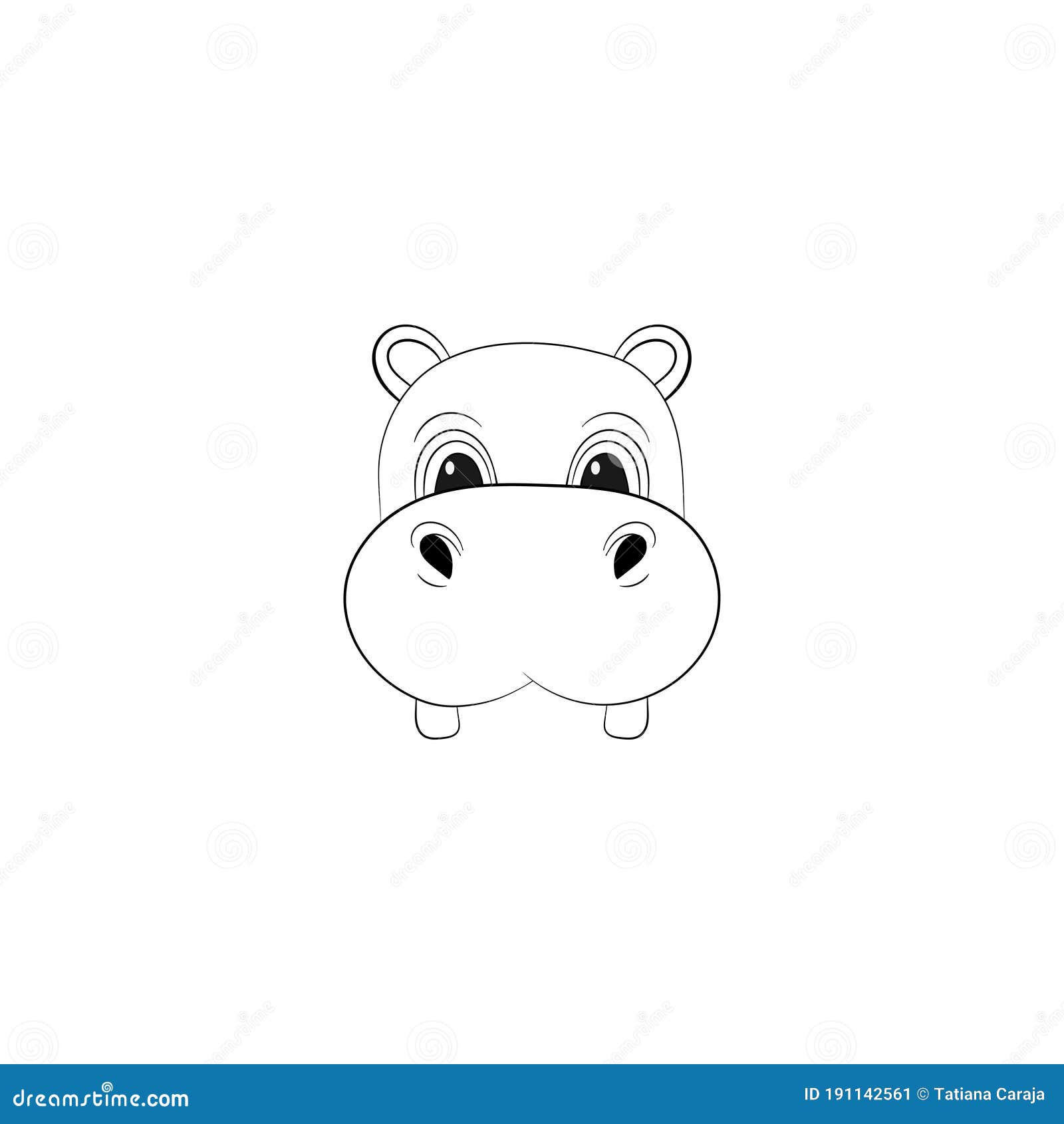 Cute Little Hippo Drawing, Line Art Illustration for Coloring Book ...