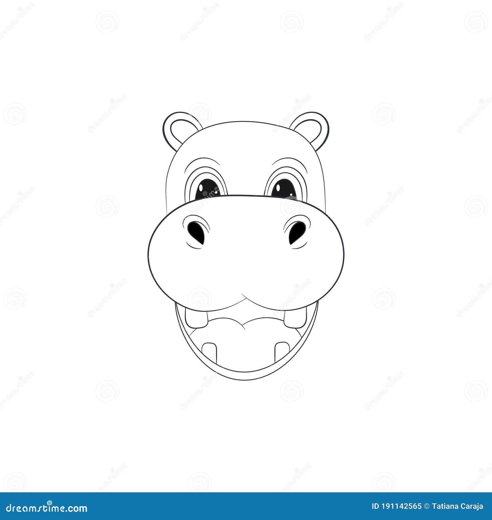 Cute Little Hippo Drawing, Line Art Illustration for Coloring Book ...