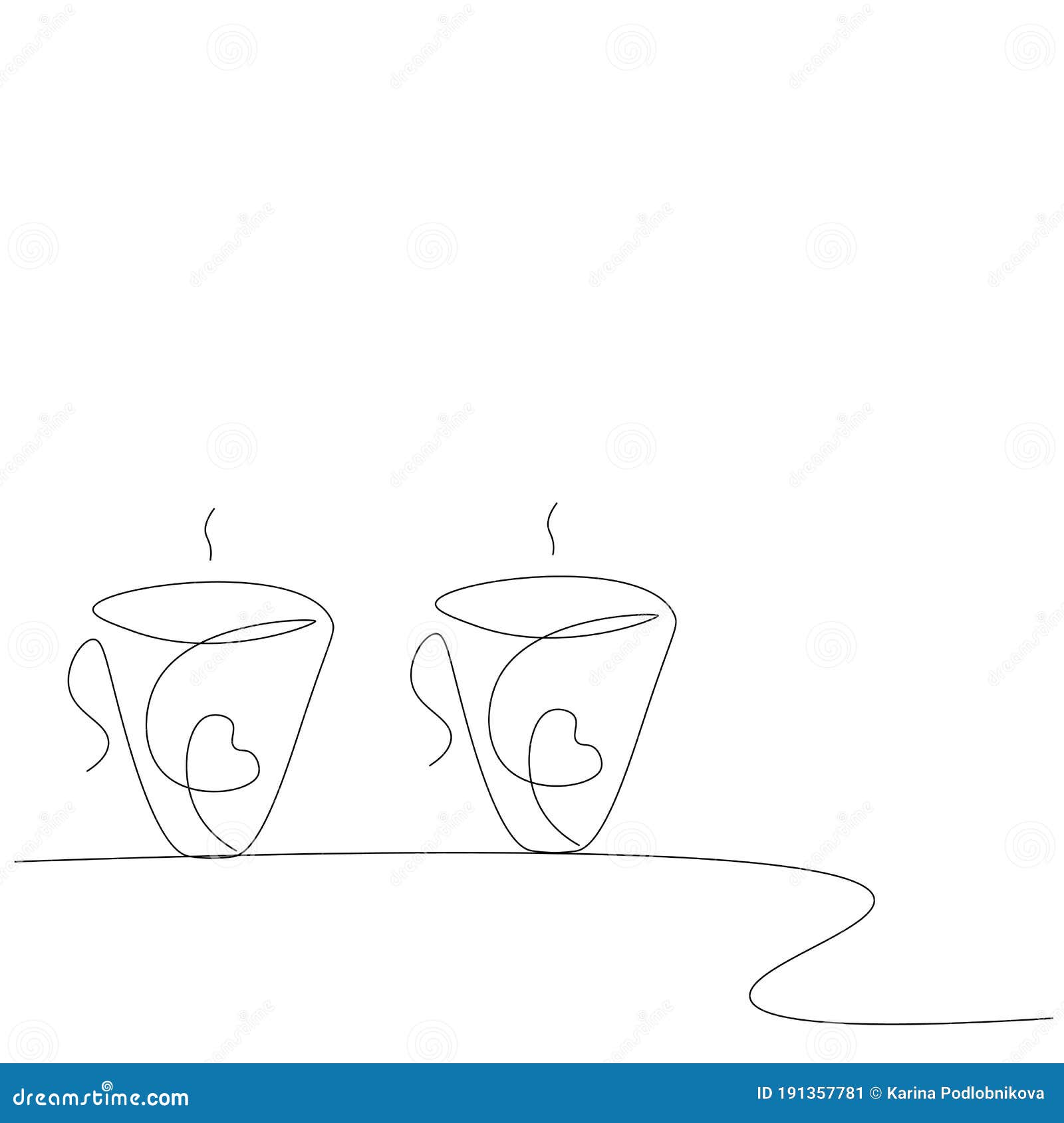 Cup of Coffee with Heart Line Drawing Stock Illustration - Illustration ...