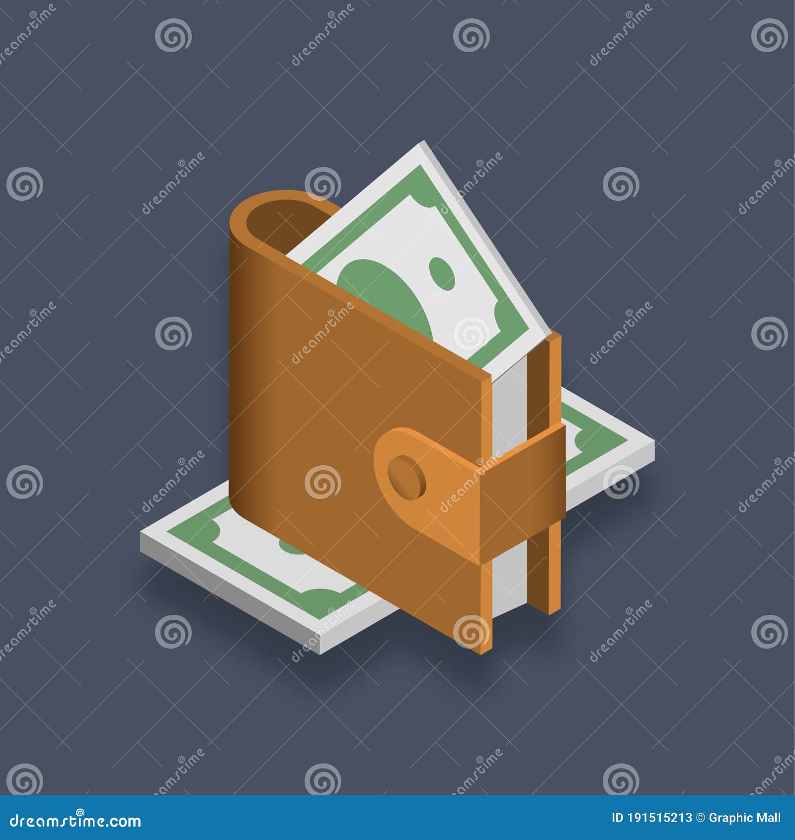 Wallet Cash - Isometric 3D Illustration. Stock Vector - Illustration of ...