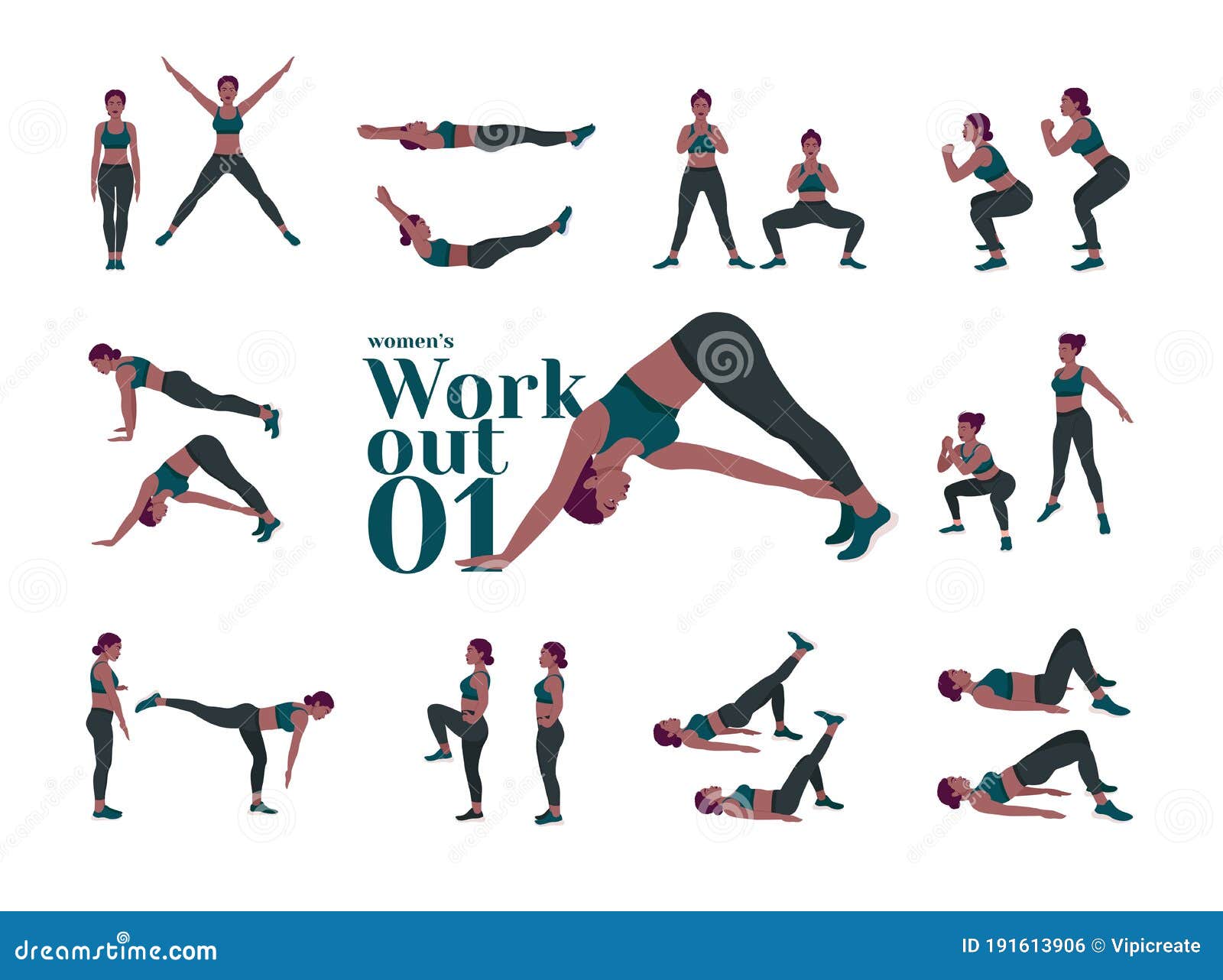 Women Workout Set. Women Exercise Vector Set Stock Vector ...