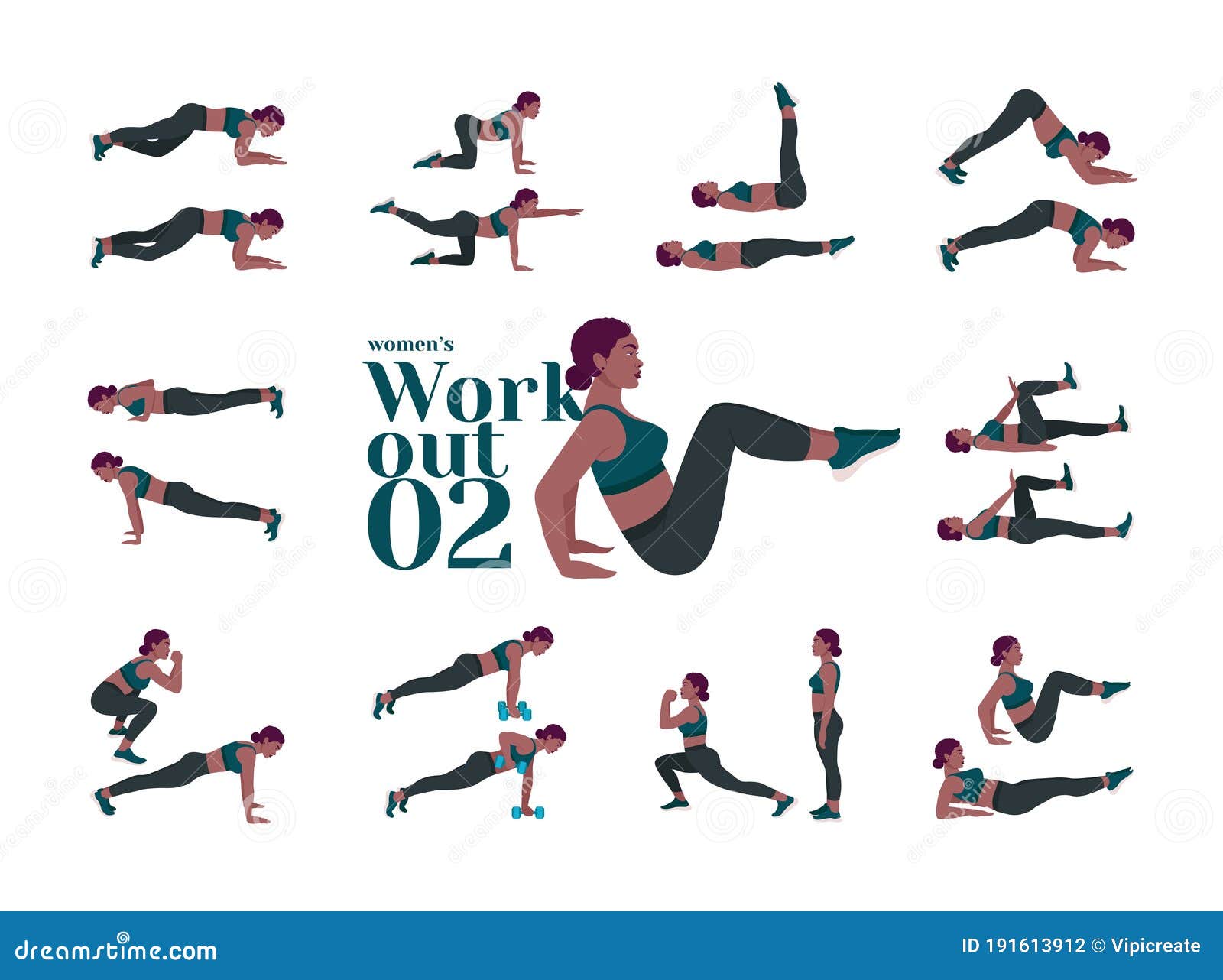 Women Workout Set. Women Exercise Vector Set Stock Vector ...