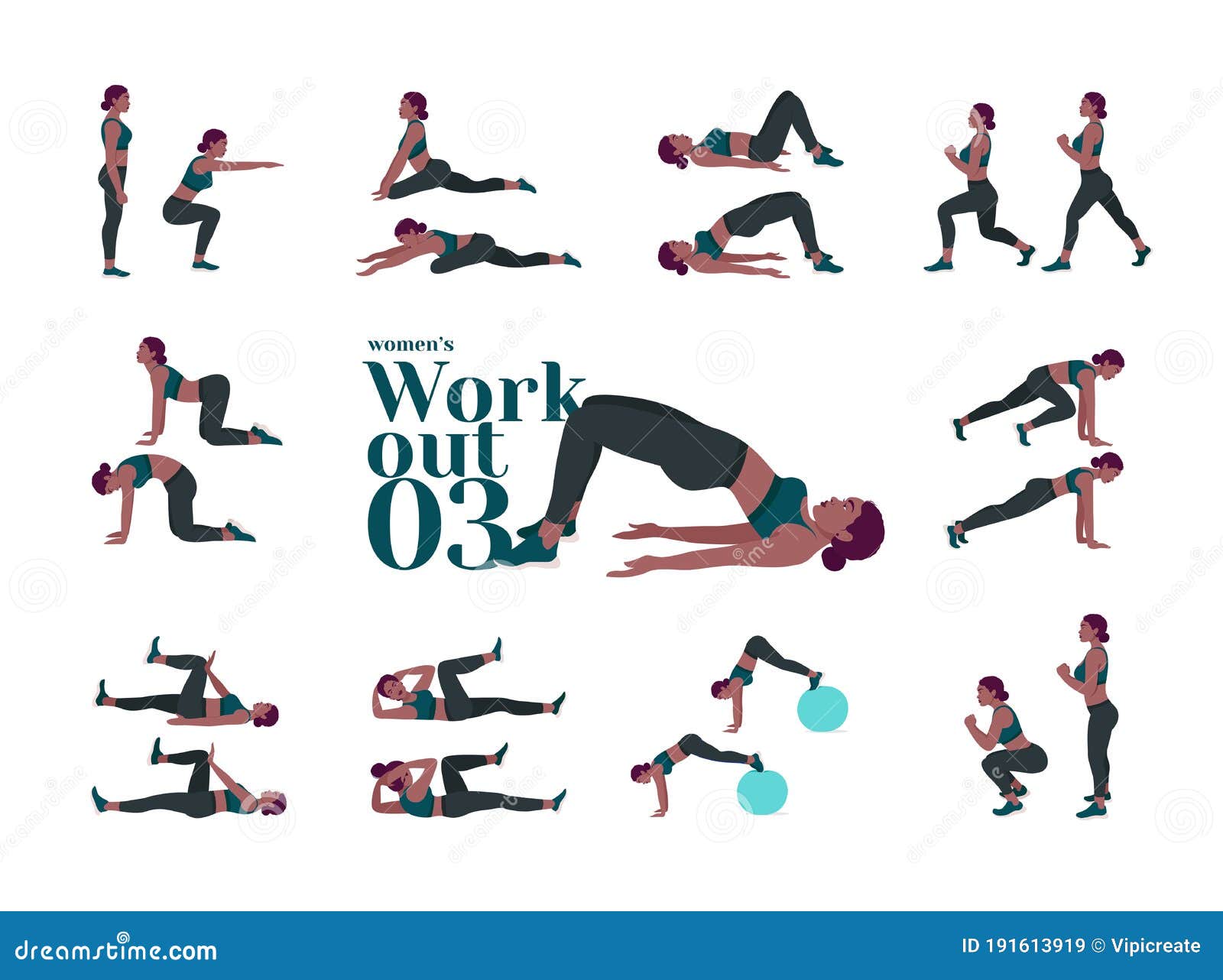 Women Workout Set. Women Exercise Vector Set Stock Vector ...