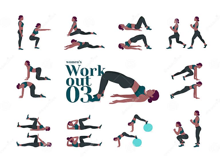 Women Workout Set. Women Exercise Vector Set Stock Vector ...