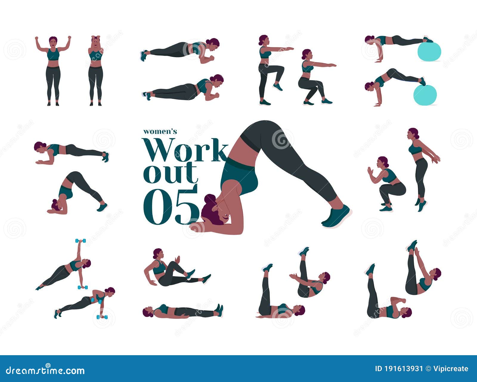 Women Workout Set. Women Exercise Vector Set Stock Vector ...