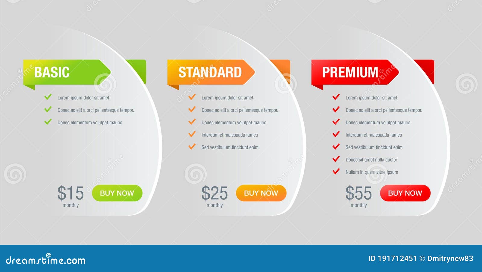 Tariff Comparsion Table Block Web Chart Template Cartoon Vector ...