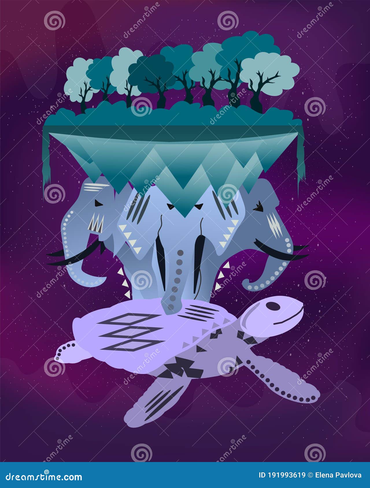 Turtle Holds Three Elephants That Hold The Earth Cartoon Vector ...