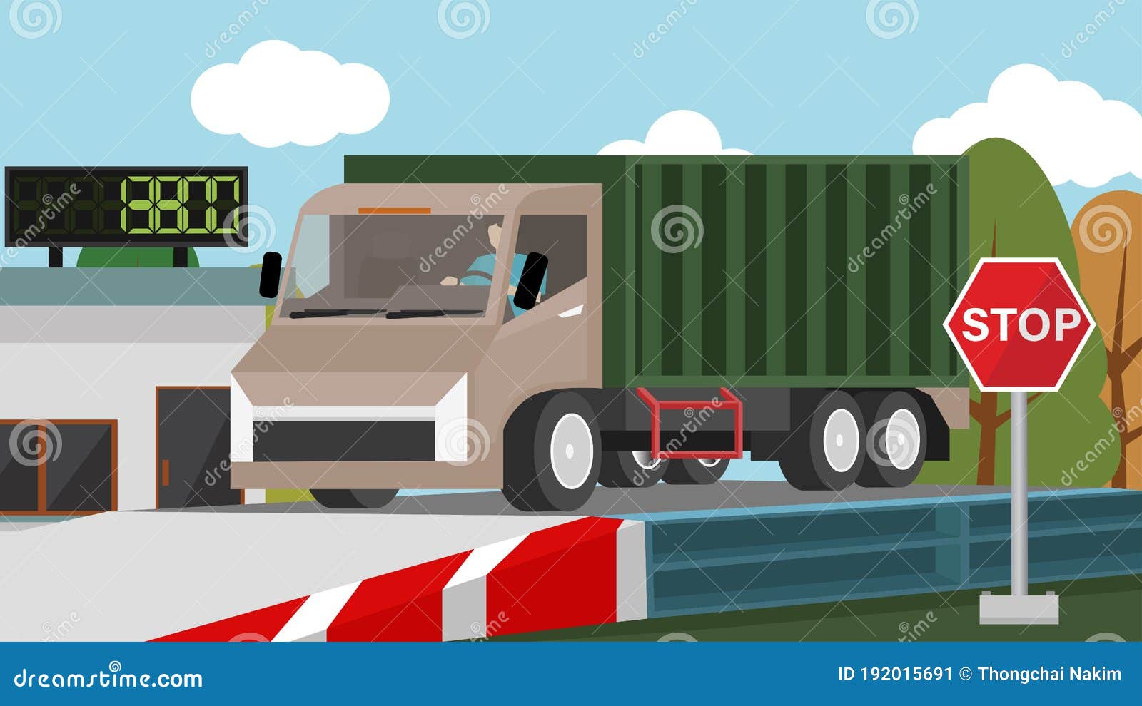 Container Car on the Weighing Scale. Stock Vector - Illustration of ...