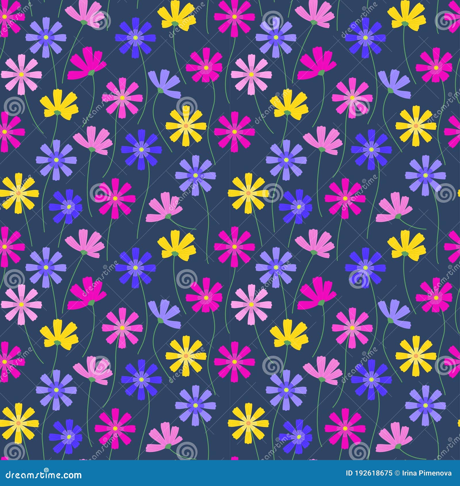 Cosmos Flowers. Seamless Vector Pattern Stock Vector - Illustration of ...