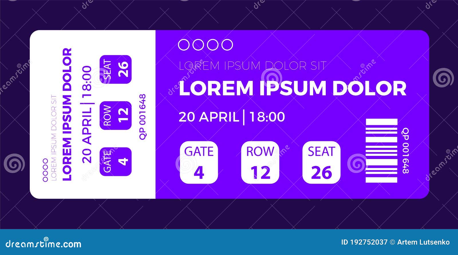 Ticket Icon Vector Illustration in the Flat Style. Ticket Stub Isolated ...