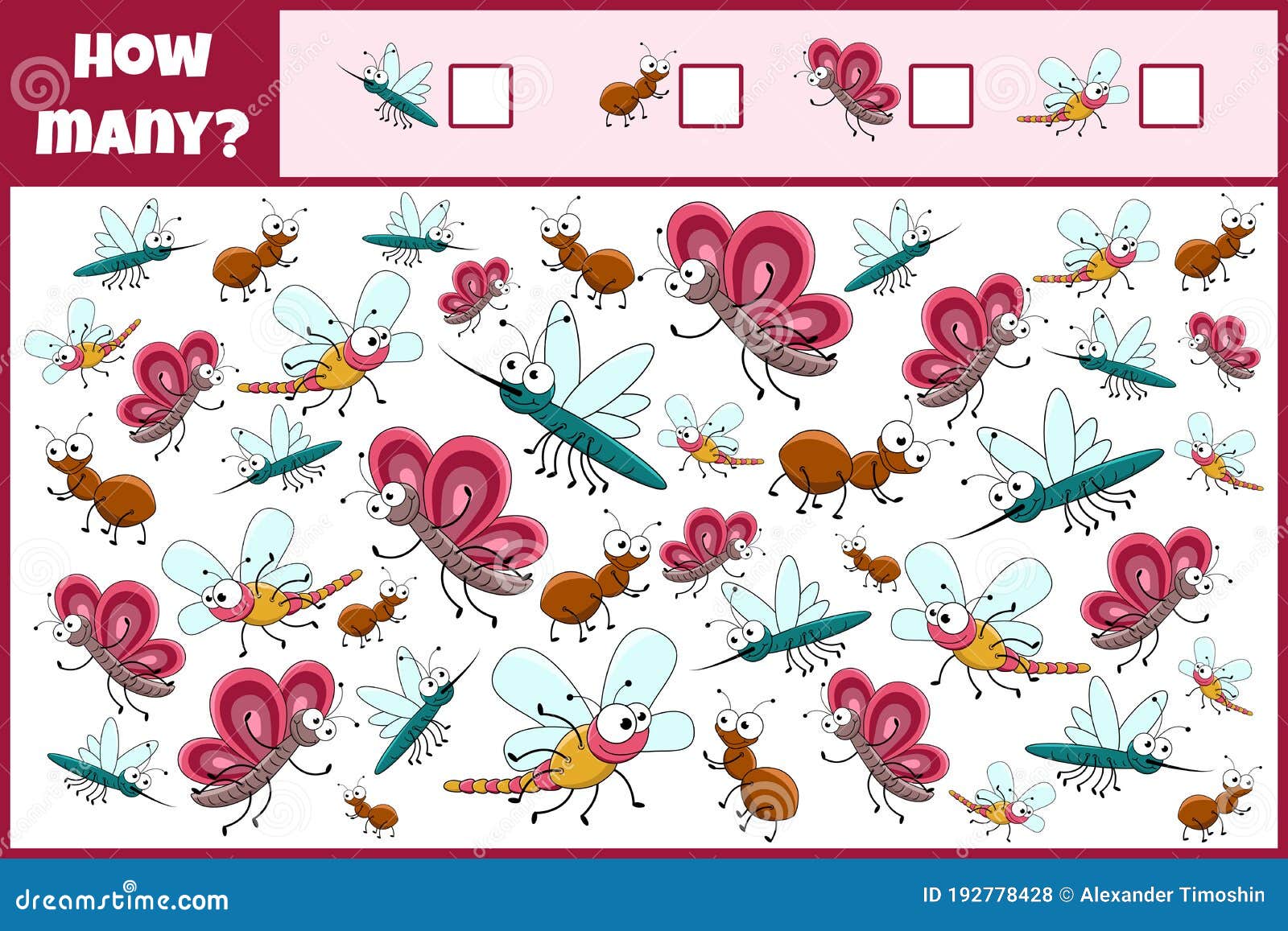 Educational Mathematical Game. Count the Number of Insects Stock Vector ...