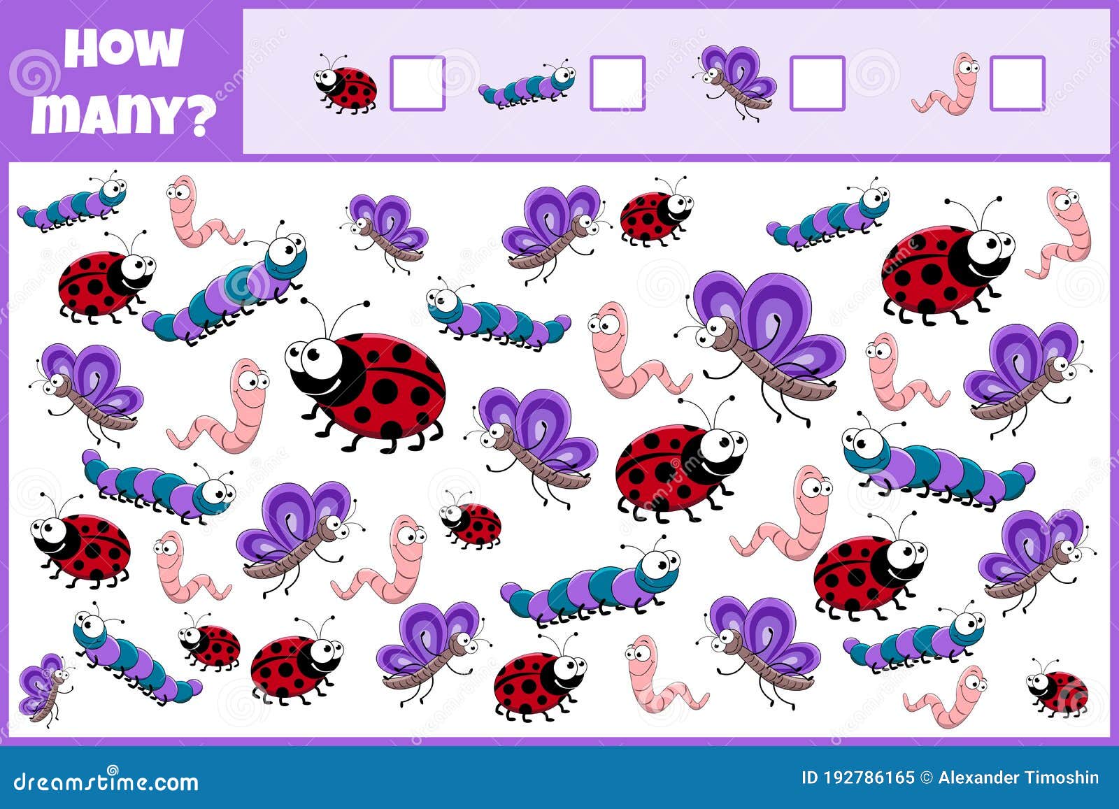 Educational Mathematical Game. Count the Number of Insects Stock Vector ...