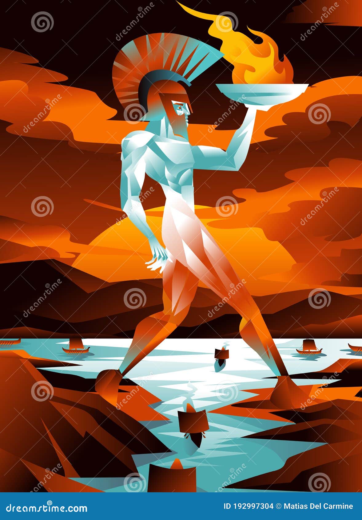 Giant Rhodes Colossus Pass Statue Stock Vector - Illustration of port ...