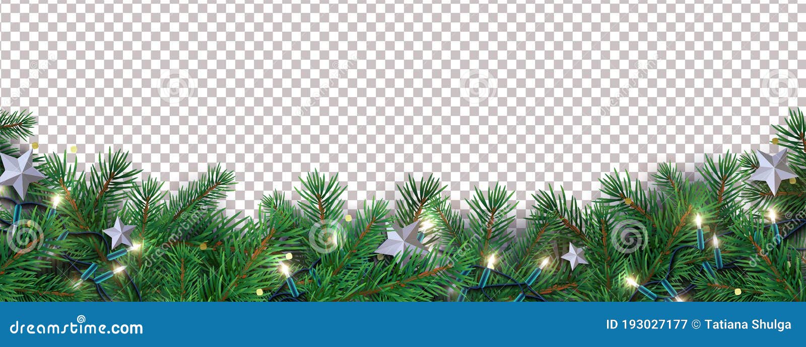 Christmas Long Horizontal Border with Christmas Tree Branches, Garland ...