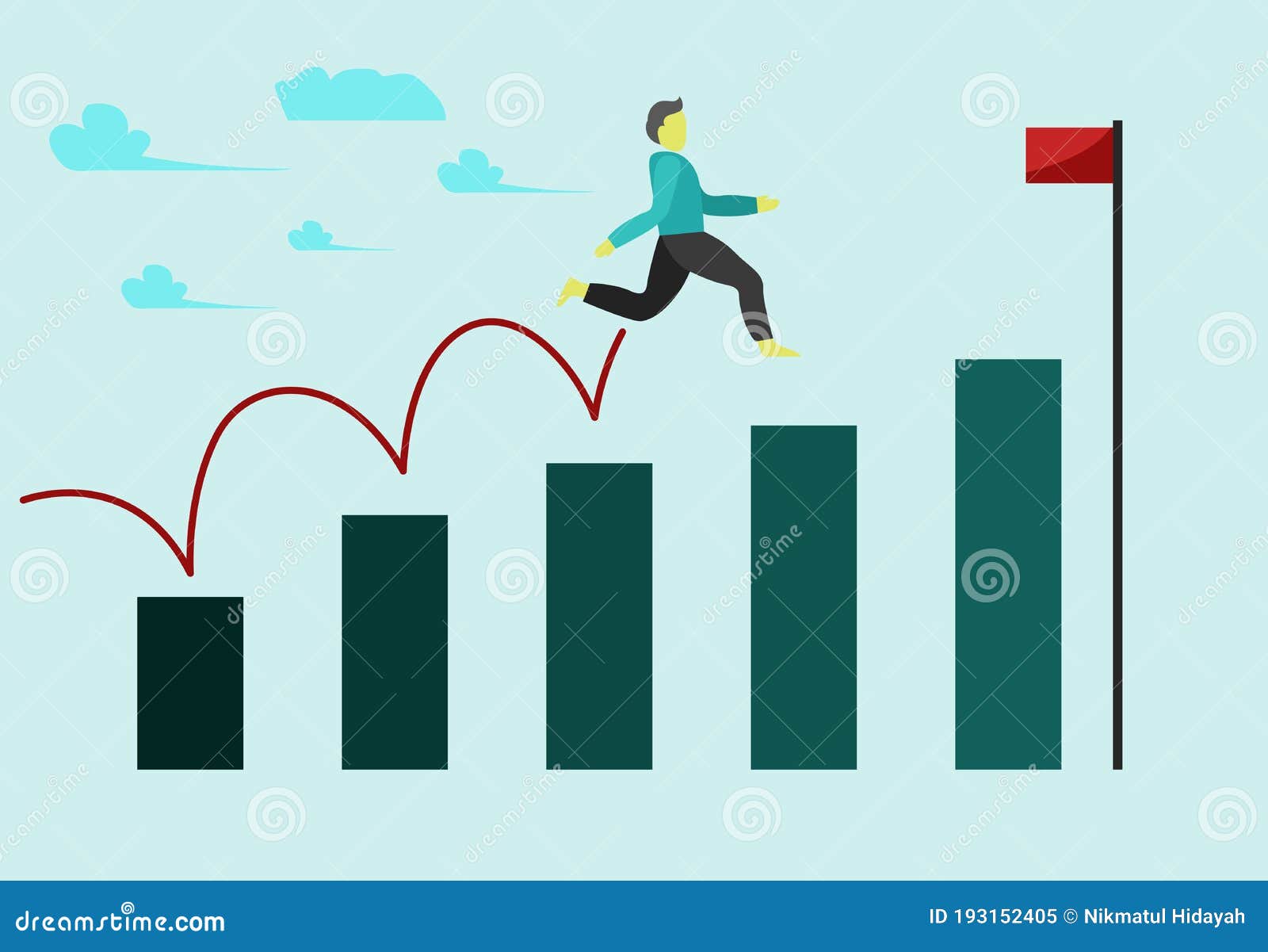 A Young Jump Business Level Up. Vector Illustration Flat, Business ...