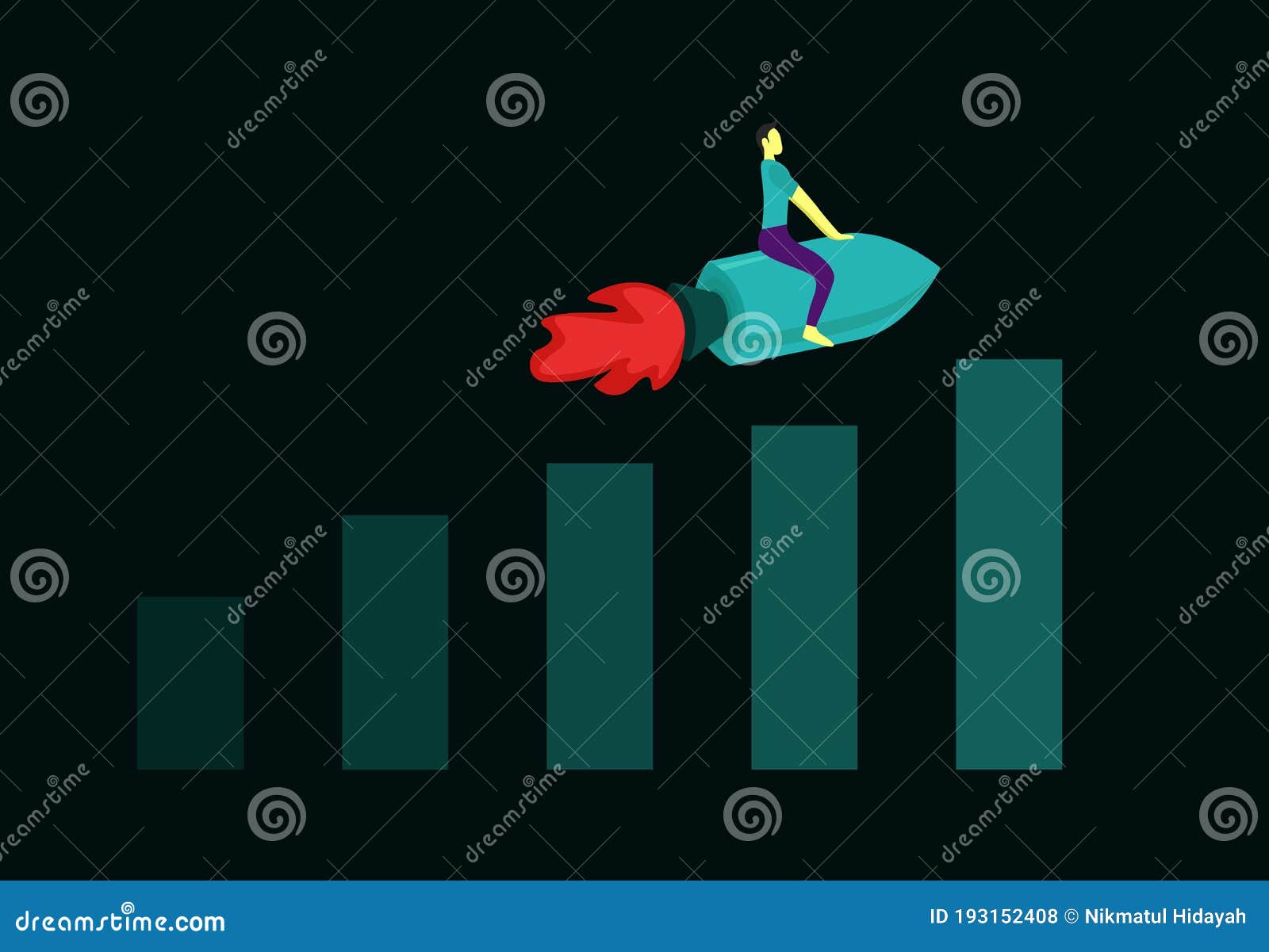 Rocket and a Young Man Business Level Up. Vector Illustration Flat ...