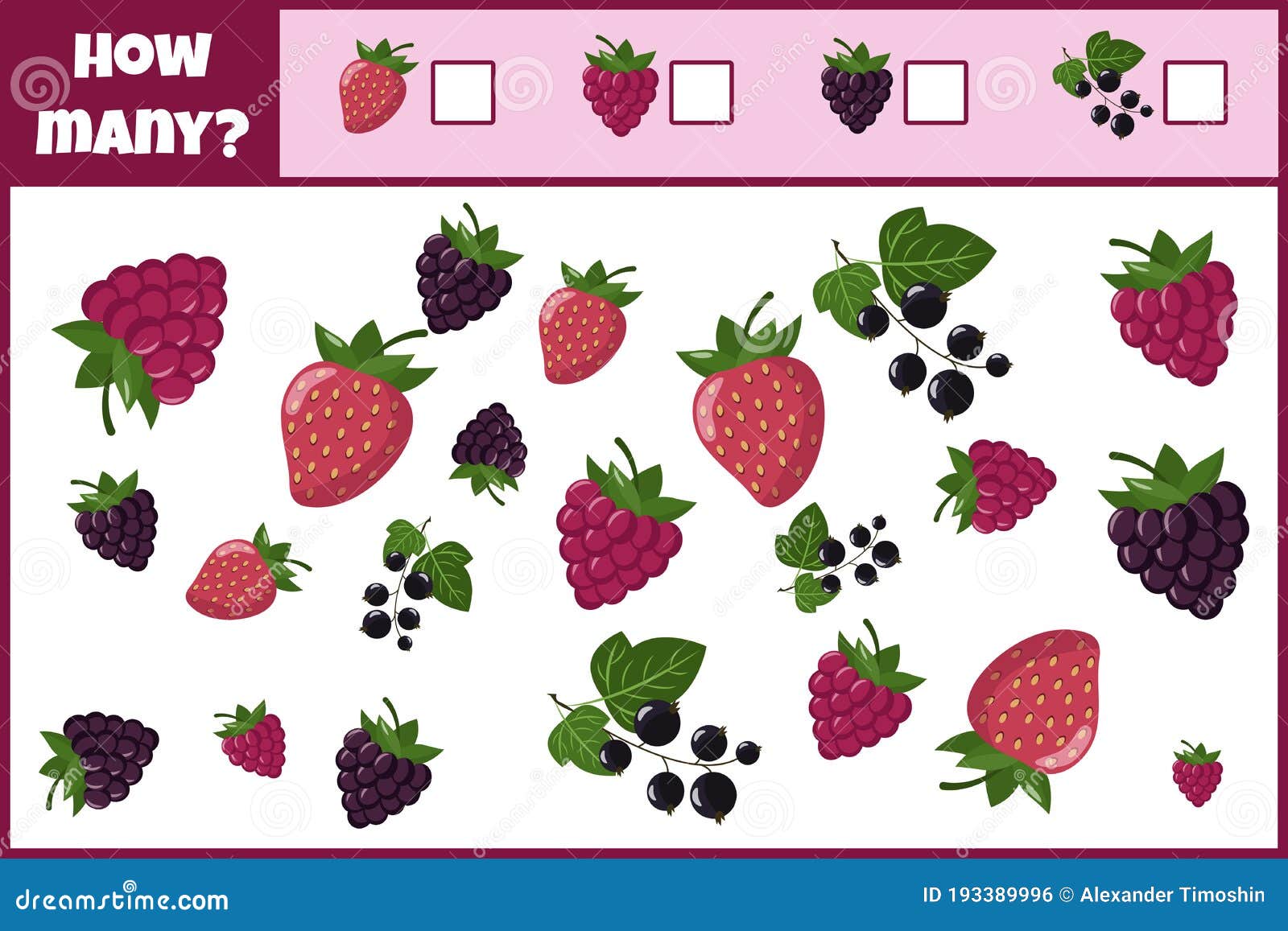 Educational Mathematical Game. Count the Number of Berries Stock Vector ...
